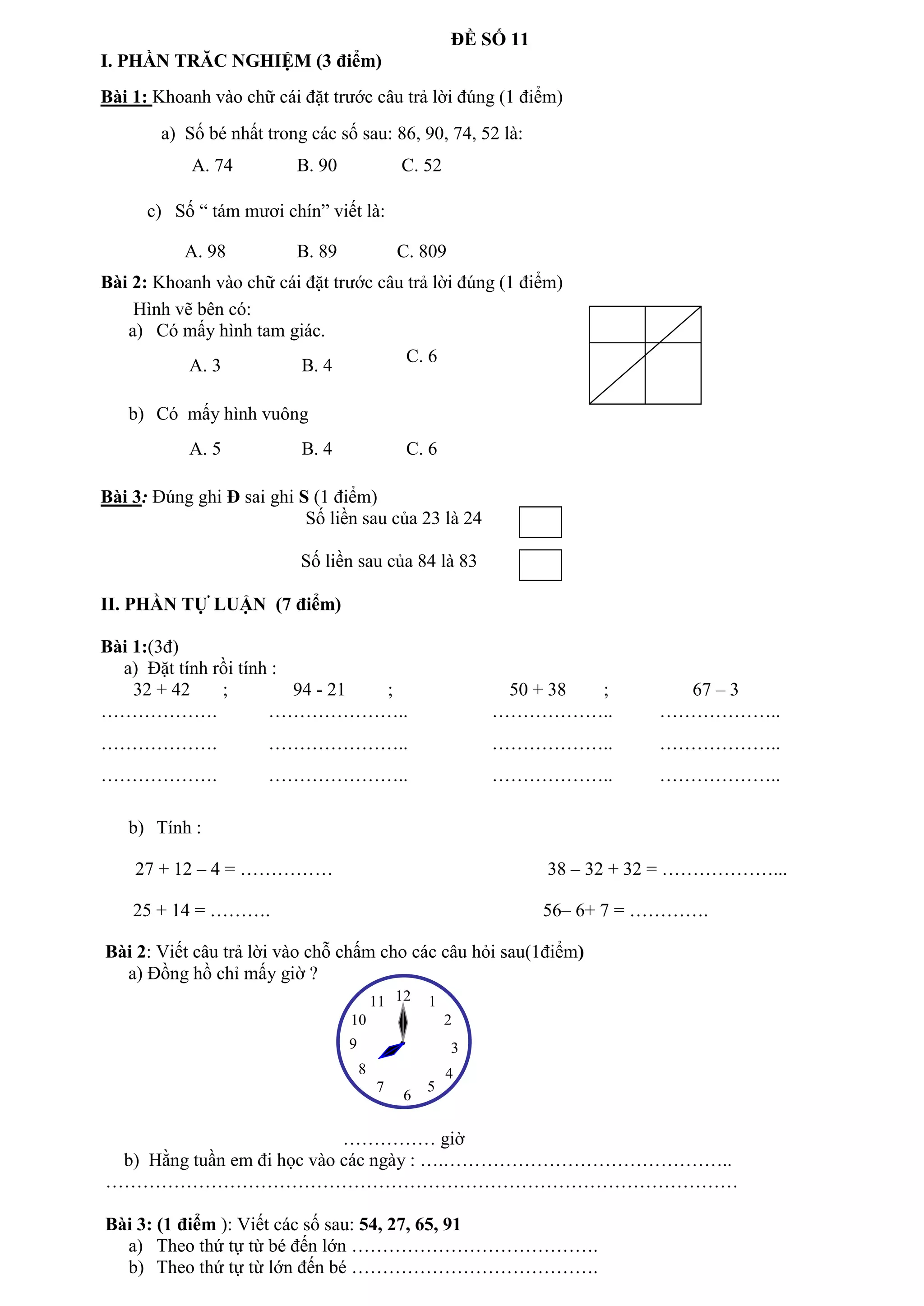 Tuyển tập đề thi HKII lớp 1 môn TOÁN (25 đề) + TV (37 đề) | PDF