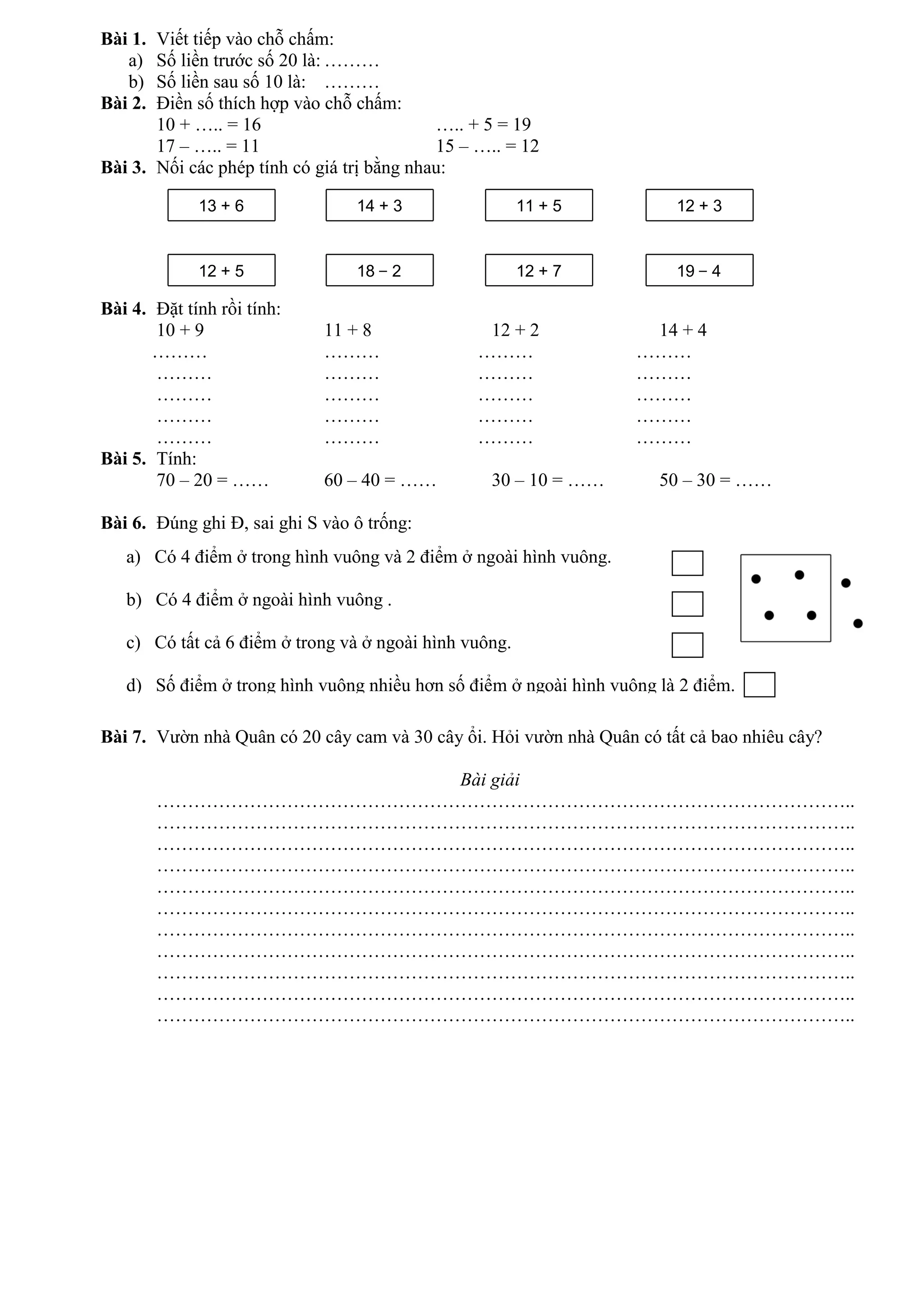 Tuyển tập đề thi HKII lớp 1 môn TOÁN (25 đề) + TV (37 đề) | PDF