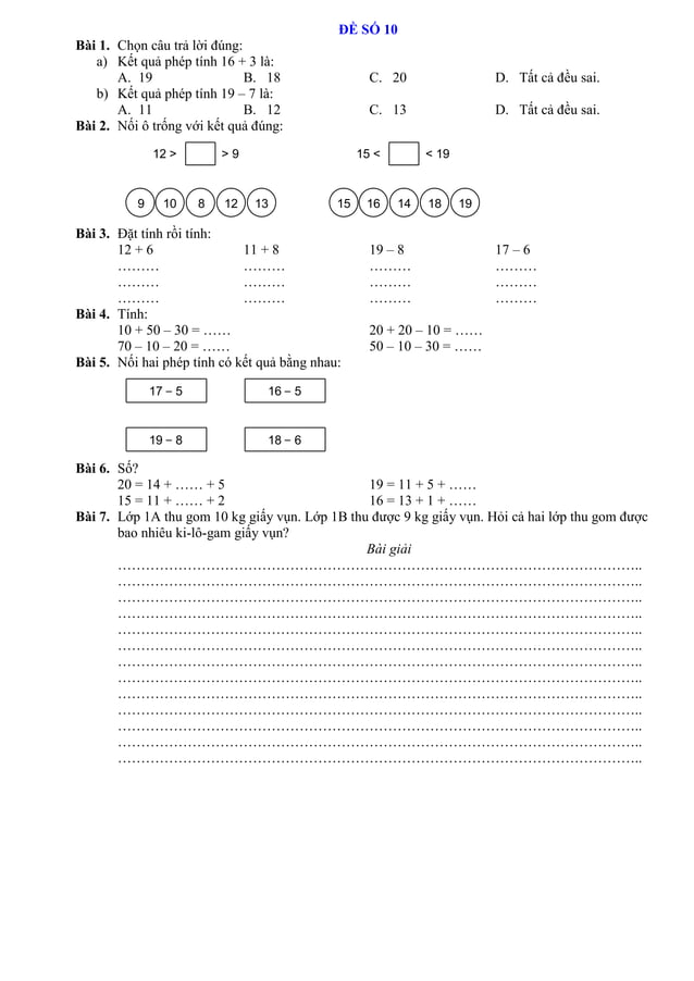 Tuyển tập đề thi HKII lớp 1 môn TOÁN (25 đề) + TV (37 đề) | PDF
