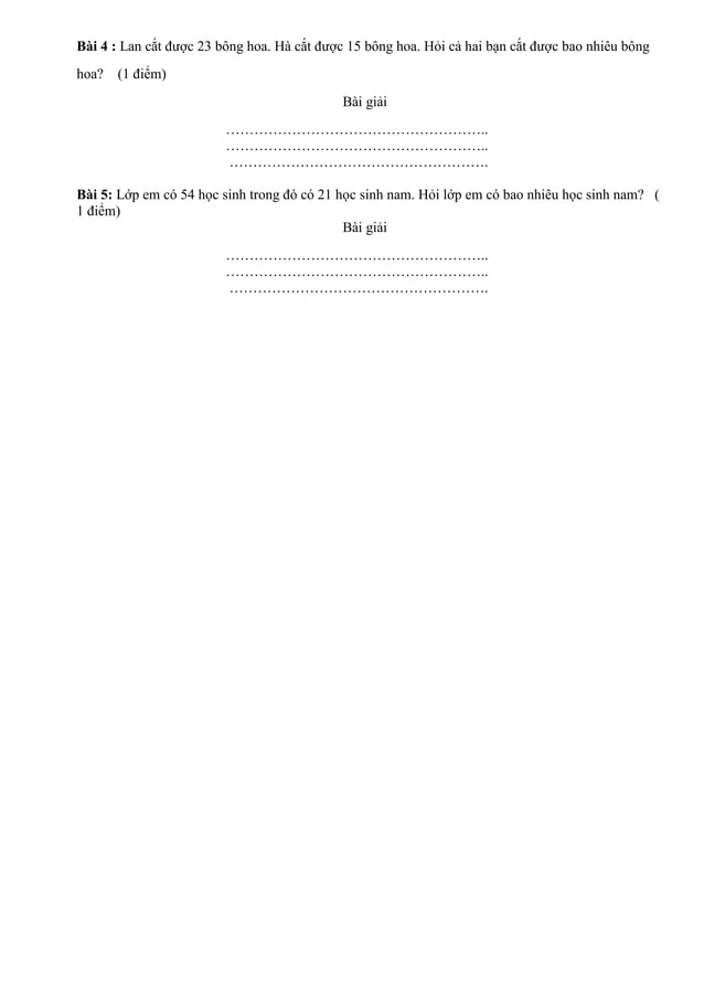 Tuyển tập đề thi HKII lớp 1 môn TOÁN (25 đề) + TV (37 đề) | PDF