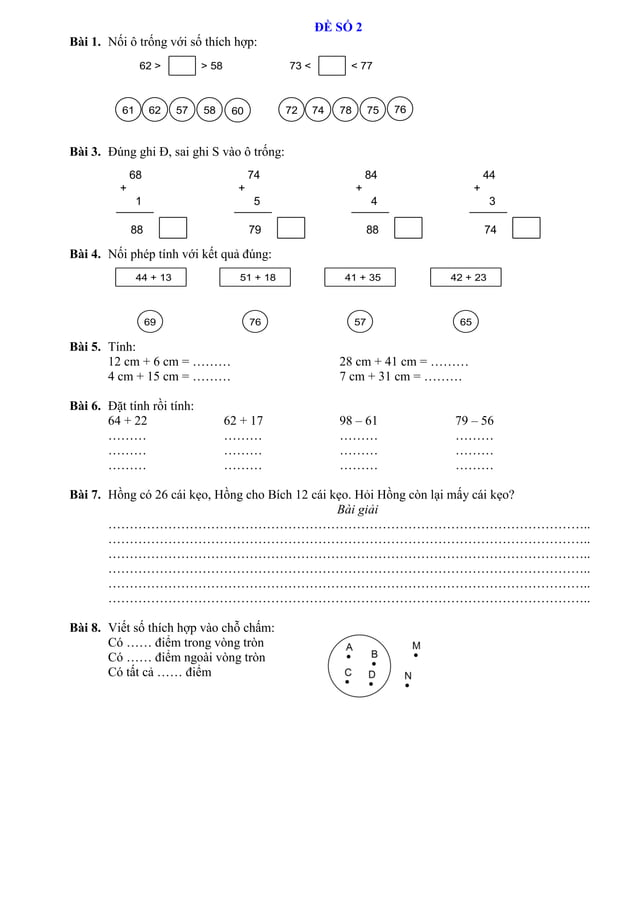 Tuyển tập đề thi HKII lớp 1 môn TOÁN (25 đề) + TV (37 đề) | PDF