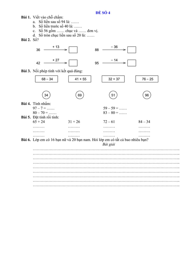 Tuyển tập đề thi HKII lớp 1 môn TOÁN (25 đề) + TV (37 đề) | PDF