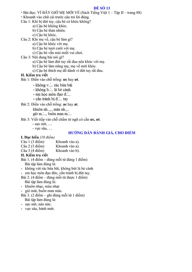 Tuyển tập đề thi HKII lớp 1 môn TOÁN (25 đề) + TV (37 đề) | PDF