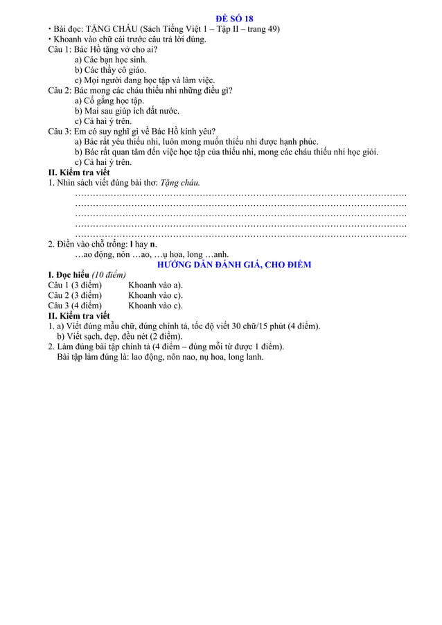 Tuyển tập đề thi HKII lớp 1 môn TOÁN (25 đề) + TV (37 đề) | PDF