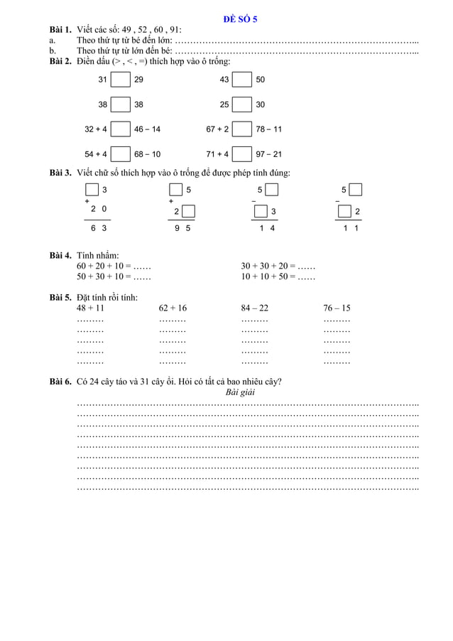 Tuyển tập đề thi HKII lớp 1 môn TOÁN (25 đề) + TV (37 đề) | PDF