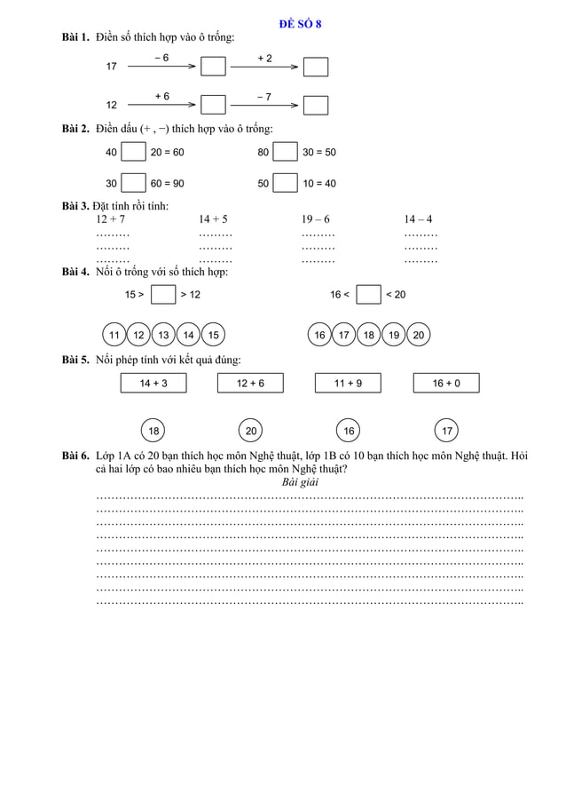 Tuyển tập đề thi HKII lớp 1 môn TOÁN (25 đề) + TV (37 đề) | PDF