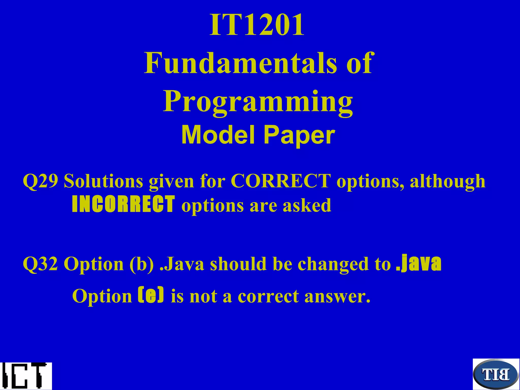 Preparing for BIT – BIT Semester 1 Examination 2001 | PPT