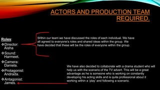 Tv advert planning and roles | PPTX