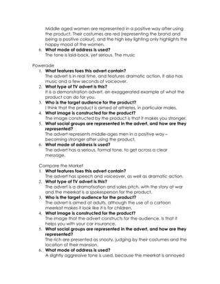 TV Adverts Textual Analysis | DOC