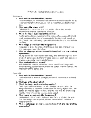 TV Adverts Textual Analysis | PDF