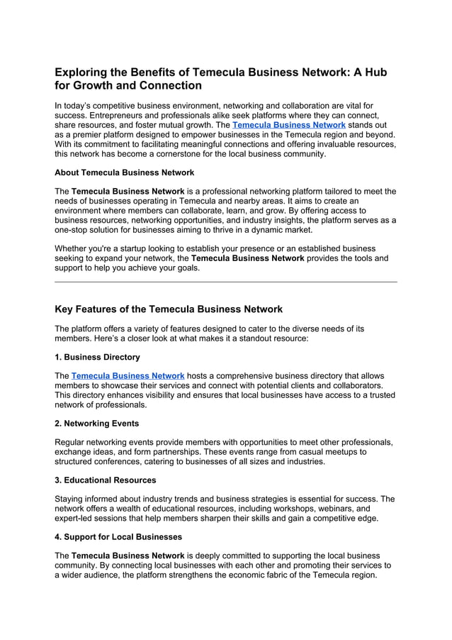 Exploring the Benefits of Temecula Business Network: A Hub for Growth ...