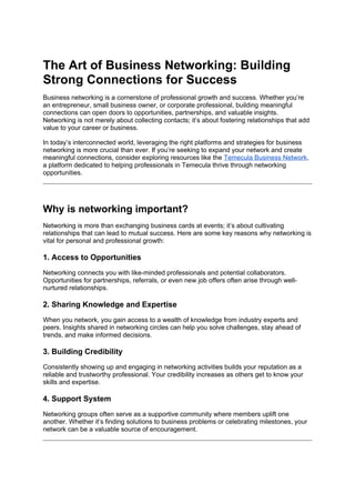 The Art of Business Networking: Building Strong Connections for Success ...