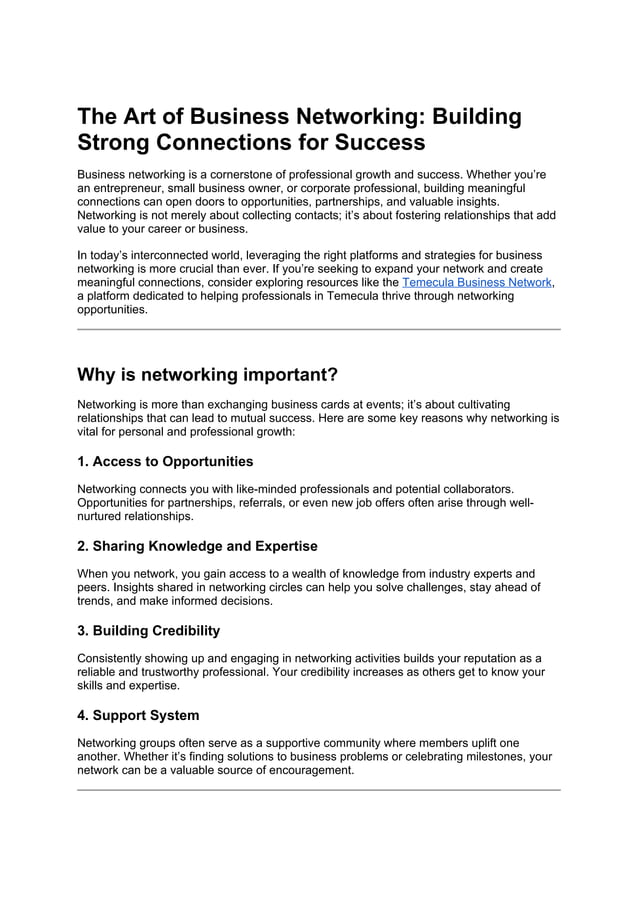 The Art of Business Networking: Building Strong Connections for Success ...