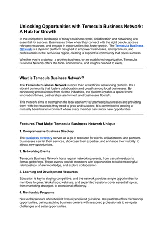 Unlocking Opportunities with Temecula Business Network: A Hub for ...