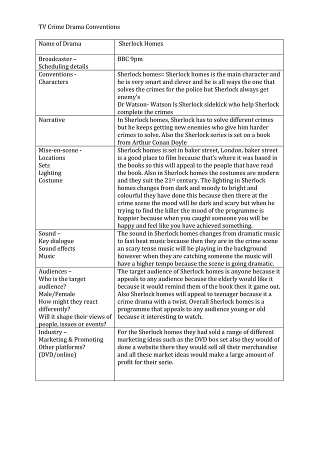 Tv crime drama conventions worksheet (2) | DOCX