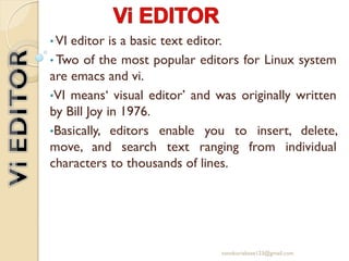 Vi editor Linux Editors | PDF | Operating Systems | Computer Software and Applications