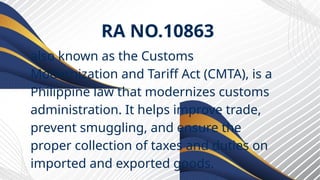 Understanding Republic Act No. 10863: Customs Modernization and Tariff ...