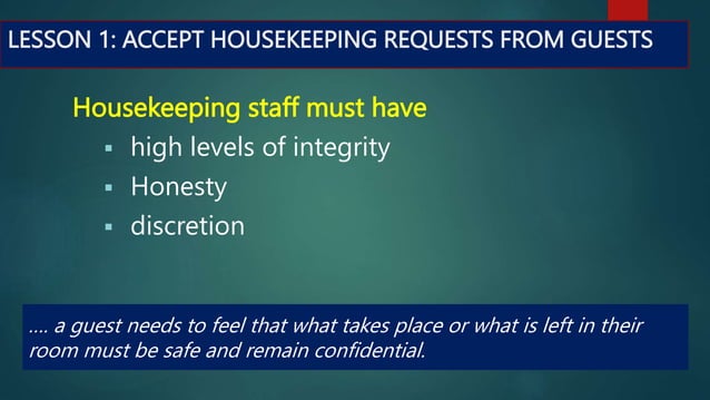 TVL1 -HOUSE KEEPING LECTURE WEEK 1 .pptx | Hotels and Motels | Travel Type