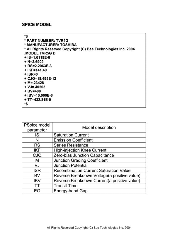 TVR5G PSpice Model (Free SPICE Model) | PDF | Free Download