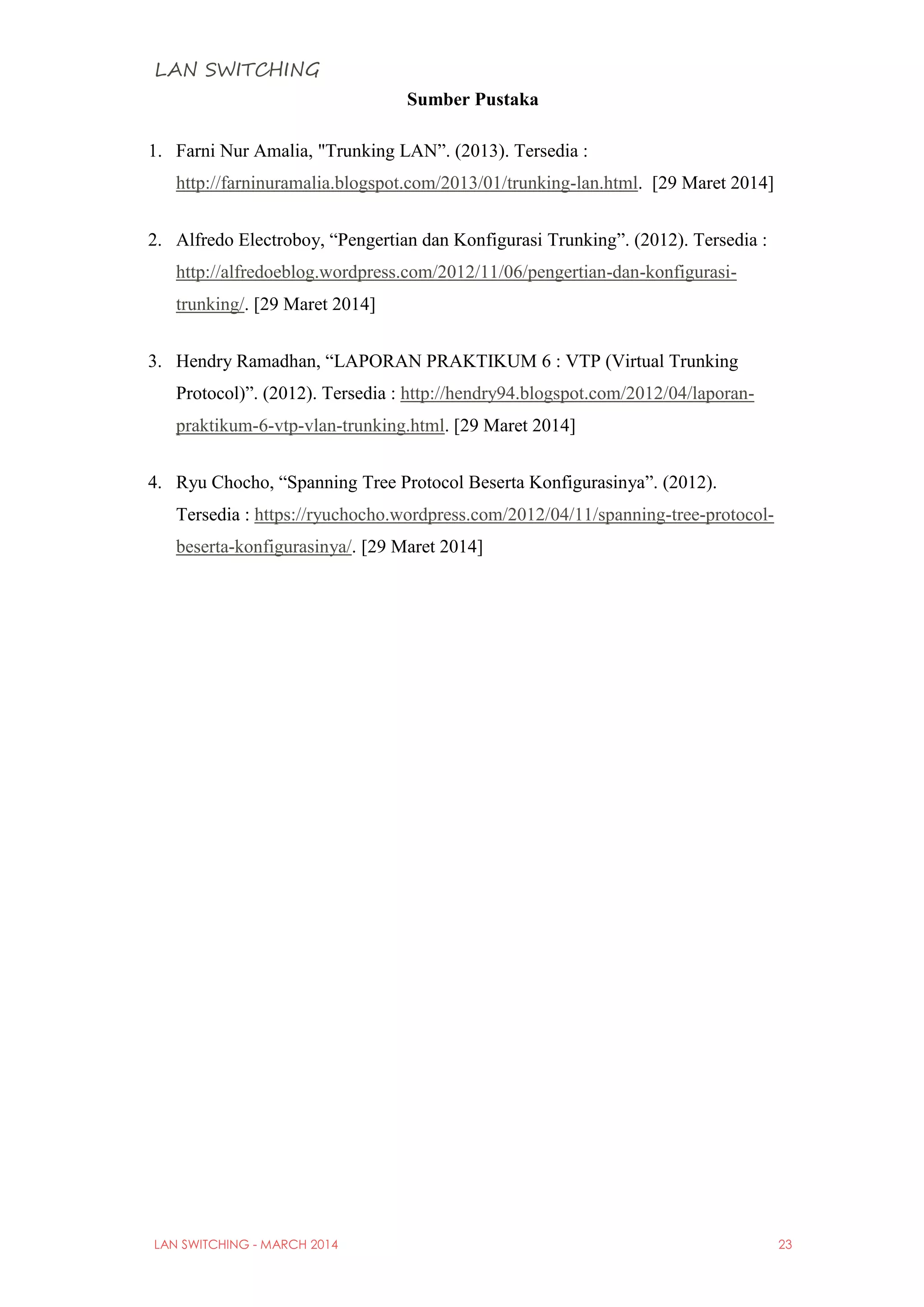 LAN Switching, Mengenal Trunk, VTP, dan STP | DOCX