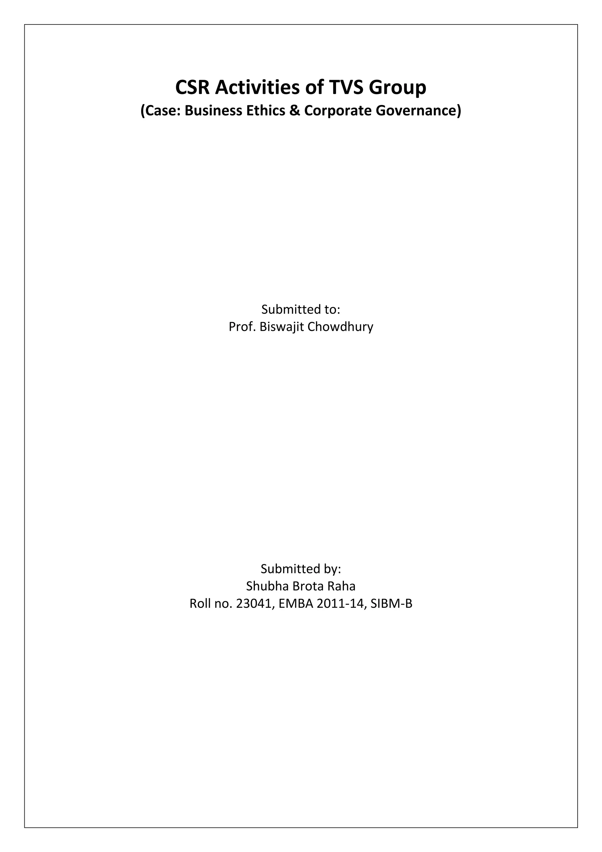 Case Study: CSR Activities by TVS | PDF