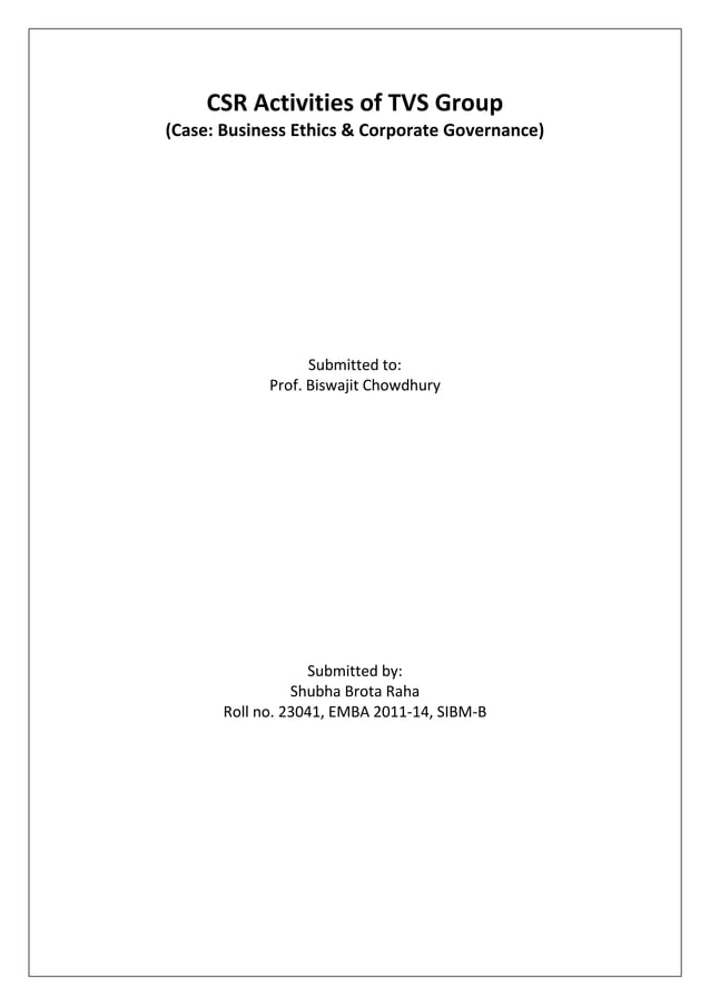 Case Study: CSR Activities by TVS | PDF