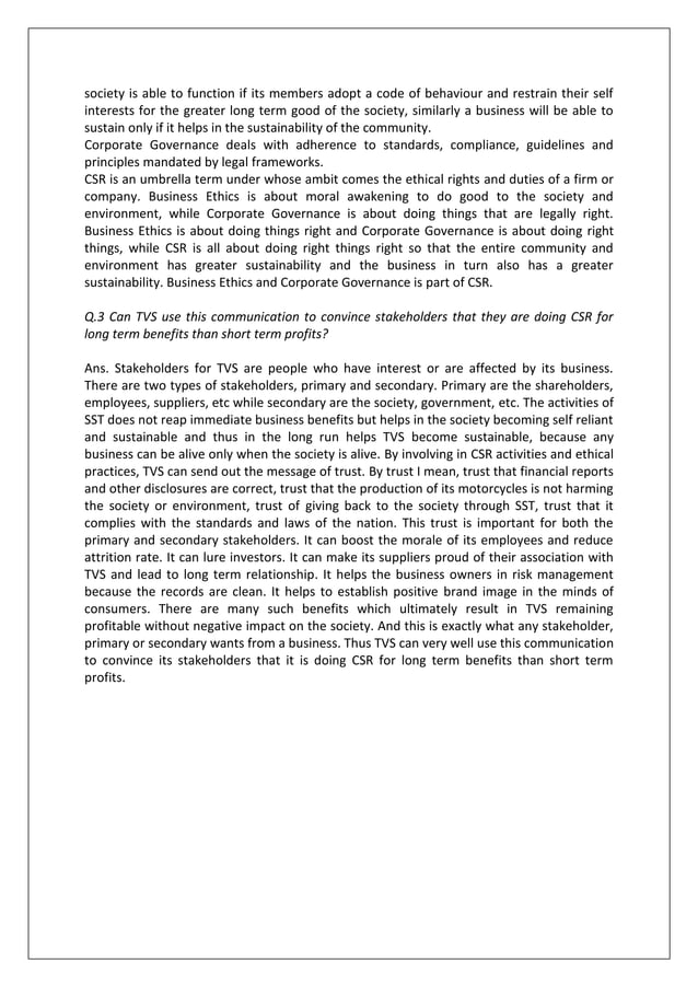 Case Study: CSR Activities by TVS | PDF