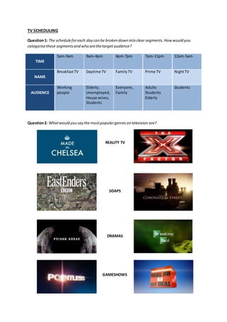 Tv scheduling | DOCX | Television | Entertainment