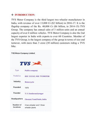 Tvs motor financial ratio | DOCX