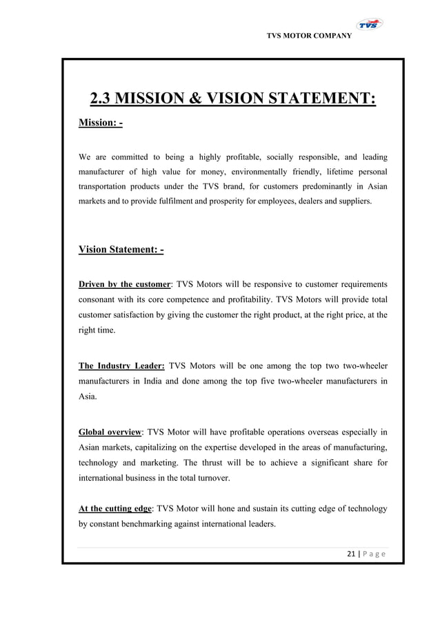 Tvs motors summer internship report a study on customer satisfaction ...