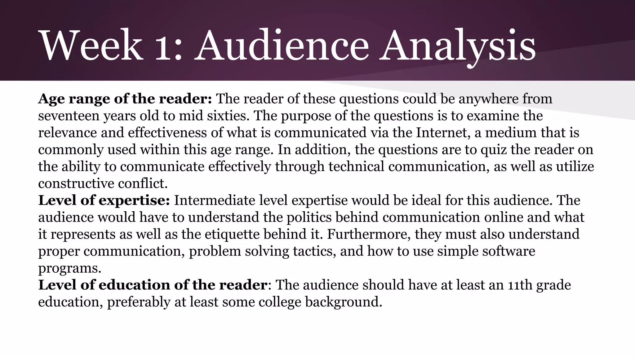 TWC Group 1: Week One Questions | PPT
