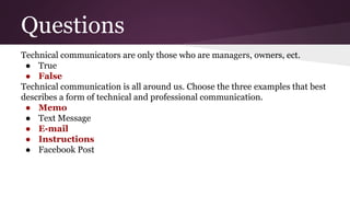 TWC Group 1: Week One Questions | PPT