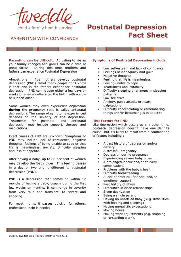 Tweddle postnatal depression fact sheet 2011 | PDF