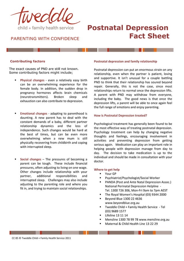 Tweddle postnatal depression fact sheet 2011 | PDF