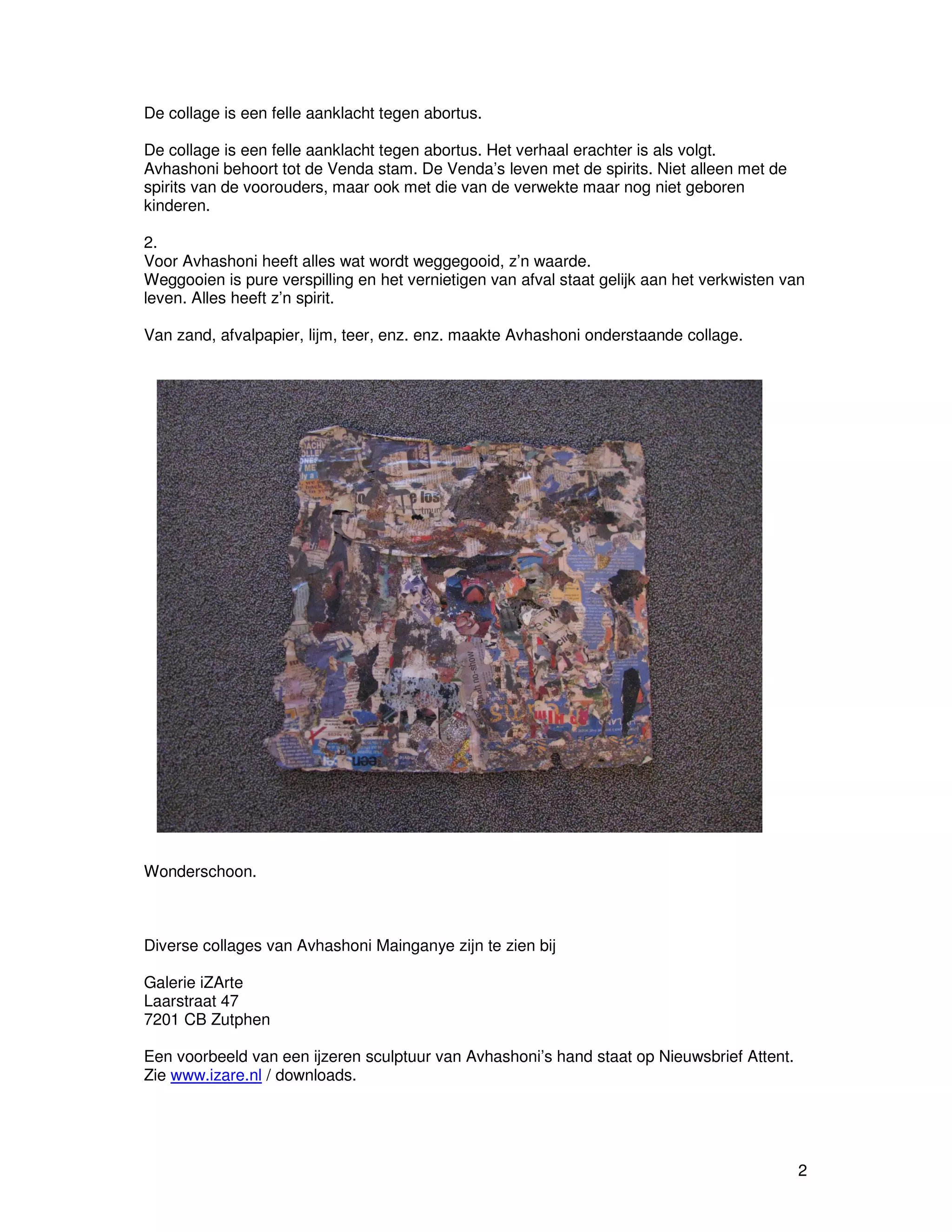 Twee collages Avhashoni Mainganye | PDF