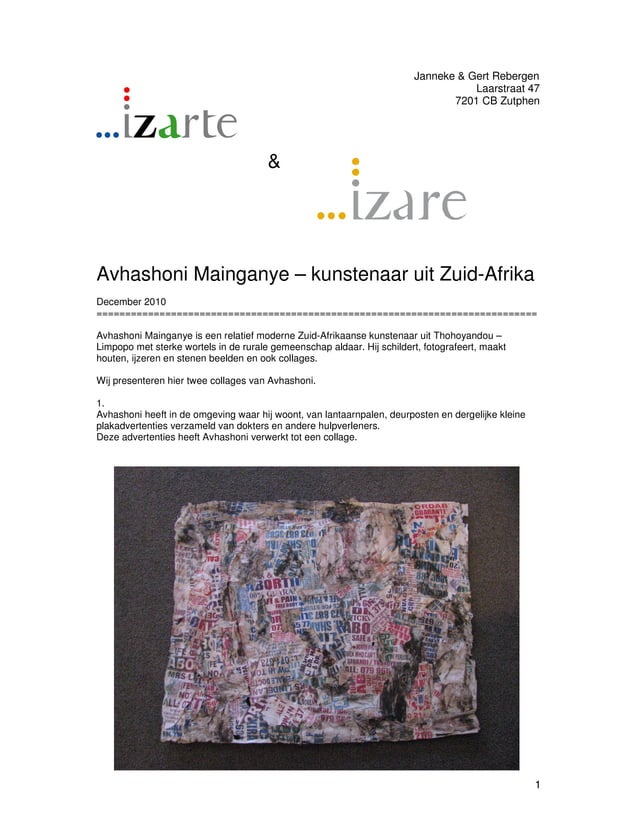 Twee collages Avhashoni Mainganye | PDF | Arts and Crafts | Hobbies ...