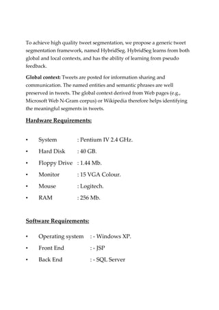 Tweet segmentation and its application to named entity recognition | PDF