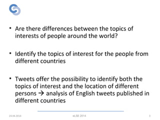 Tweets topic modelling across different countries prezentarea | PPT