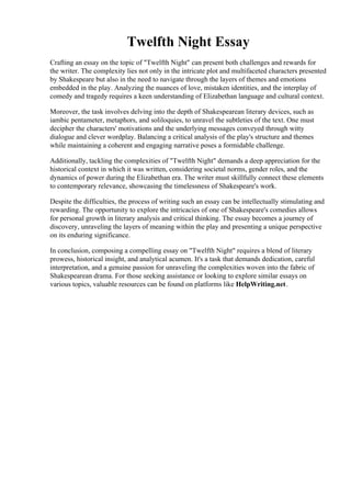 Twelfth Night Essay | PDF