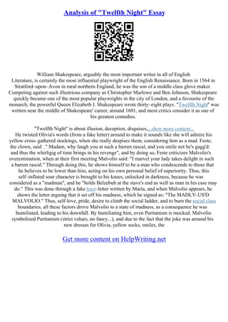 Twelfth Night Essay Questions | PDF | Drama | Genres