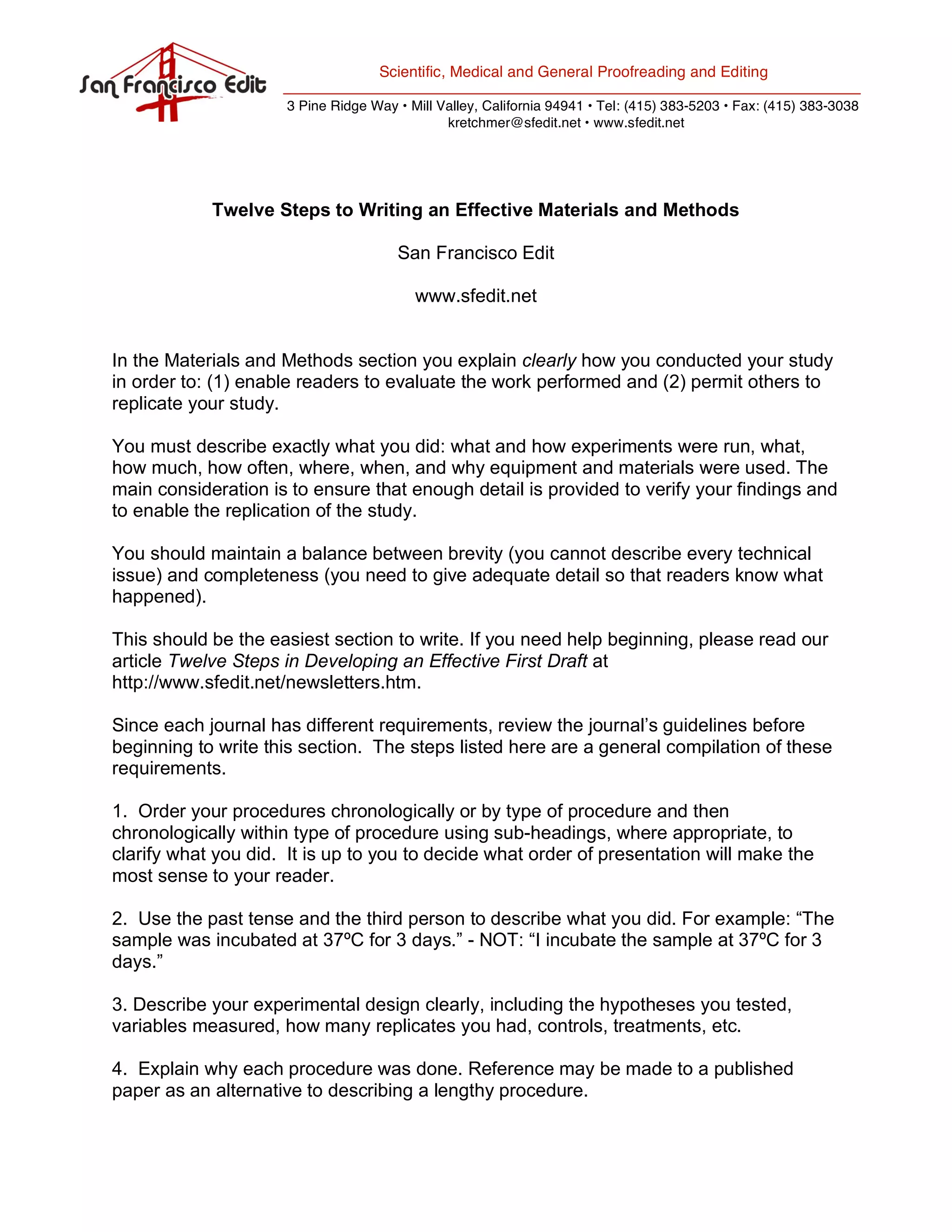 Twelve Steps To Writing An Effective Materials And Methods | PDF