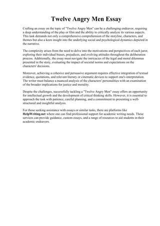 Twelve Angry Men Essay. 12 angry men essay | PDF