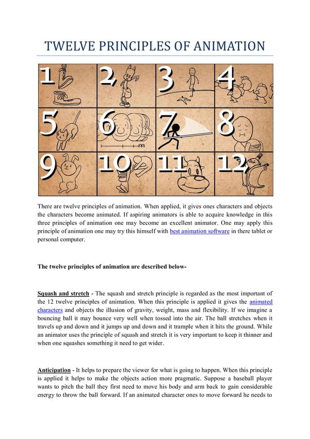 TWELVE PRINCIPLES OF ANIMATION.pdf | Computer Animation | Computer Software and Applications