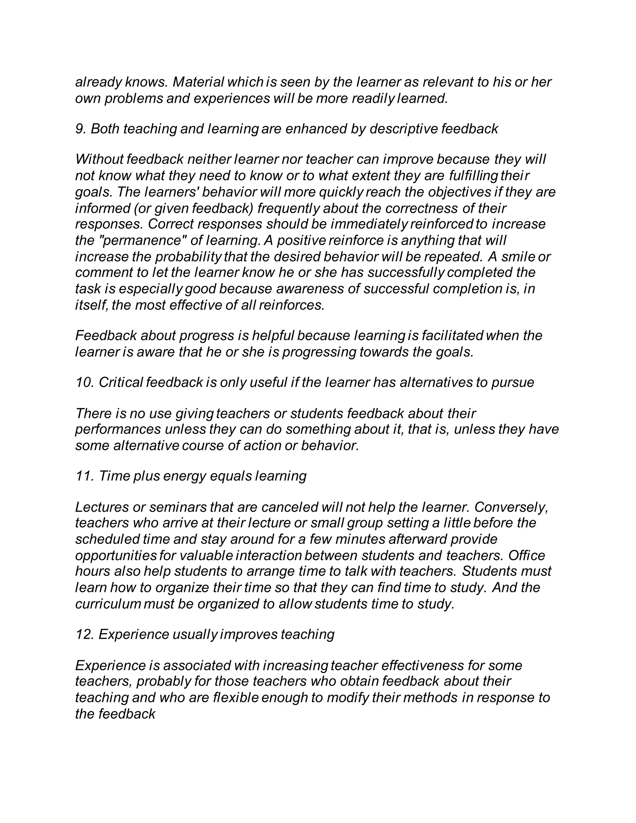 Twelve principles of effective teaching and learning | DOCX