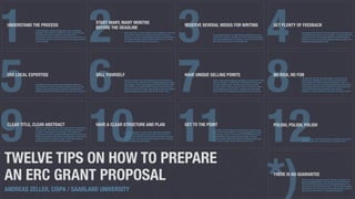 Twelve tips on how to prepare an ERC grant proposal | PDF