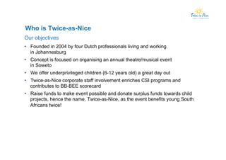 Twice-as-Nice 2013, Corporate Social Involvement Opportunity | PPT