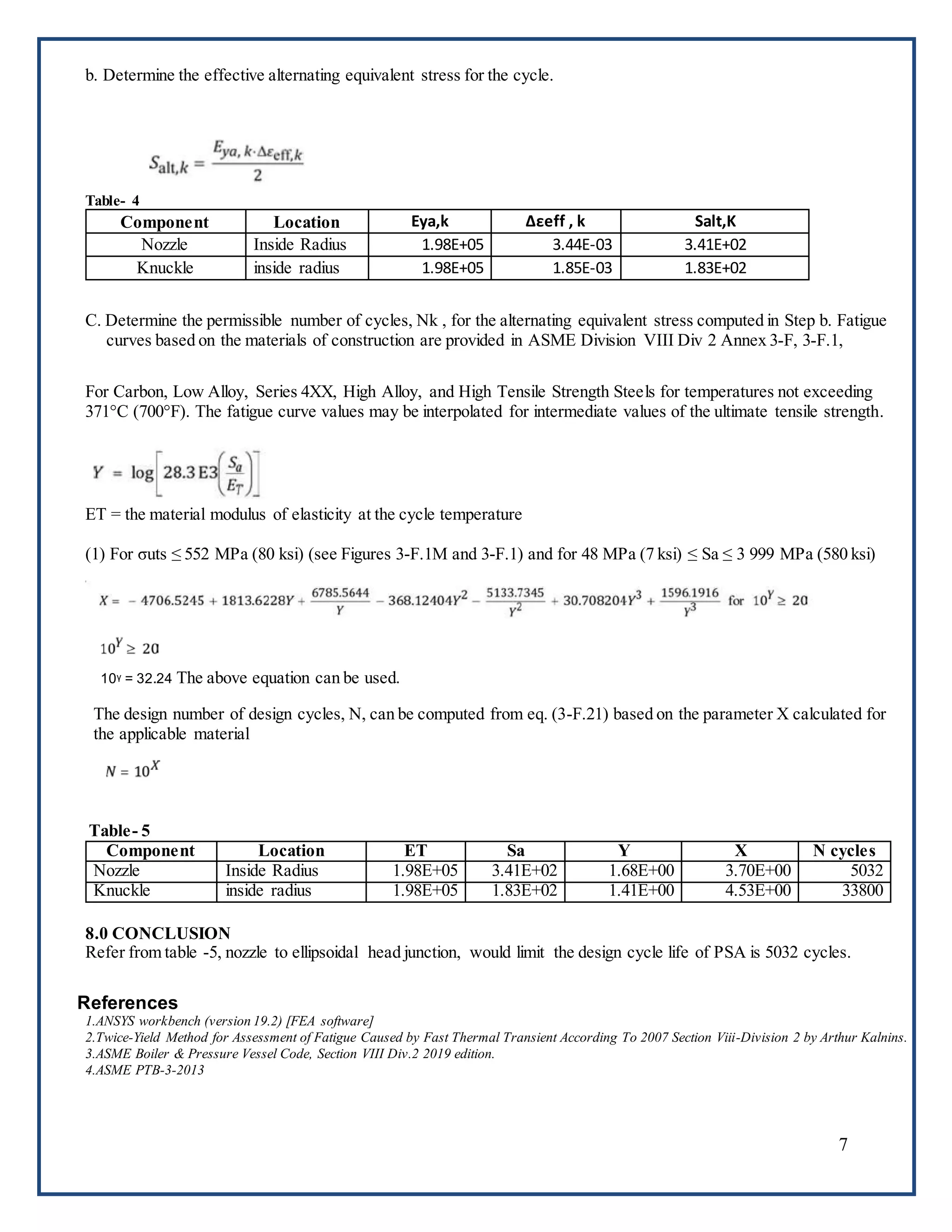 Twice yield method for assessment of fatigue life assesment of pressure swing adsorber (psa ...