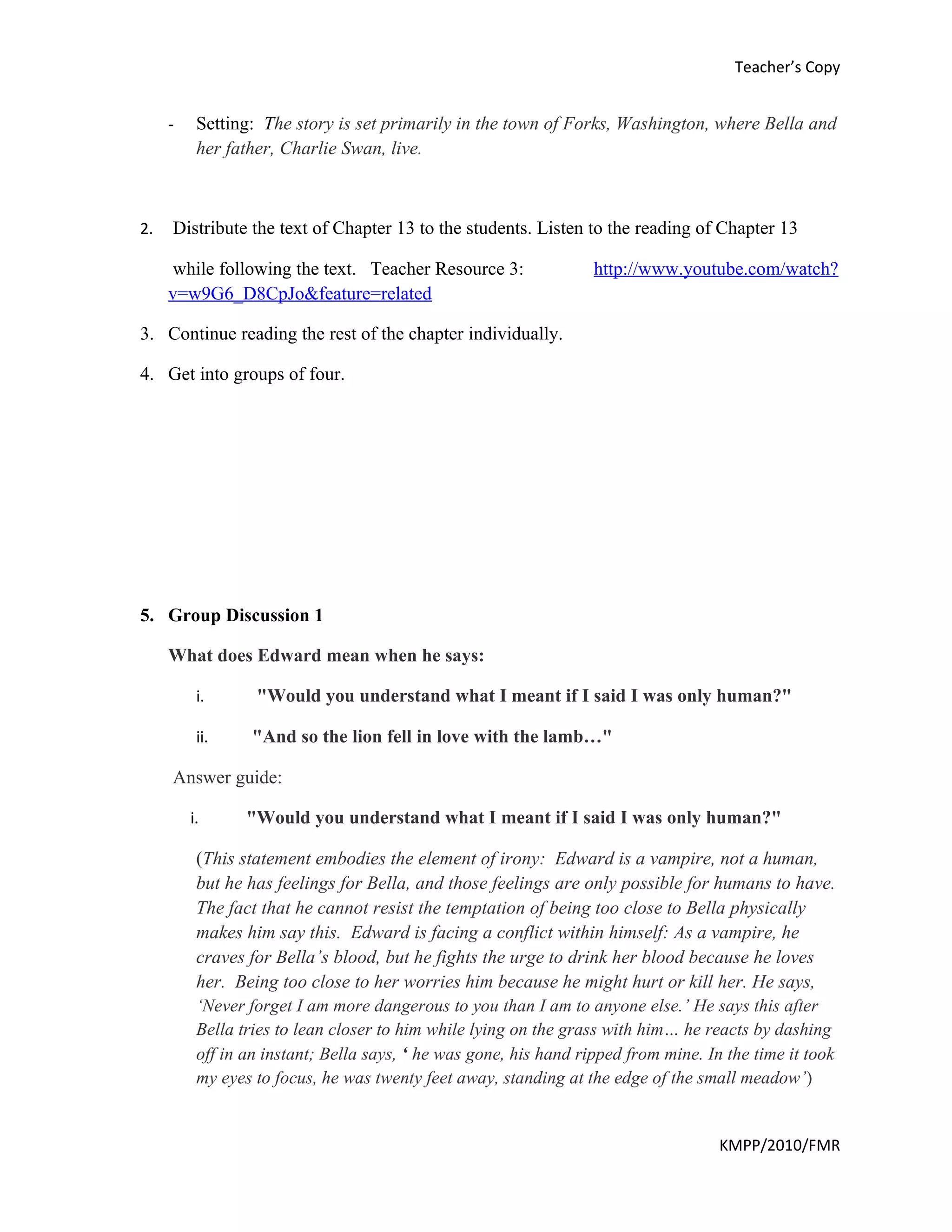Twilight novel, teachers' worksheet | DOC
