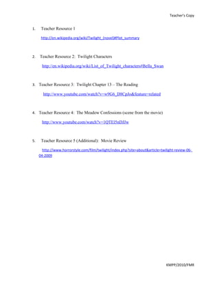 Twilight novel, teachers' worksheet | DOC