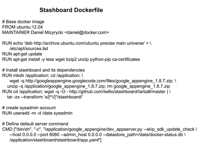 Dockerizing Stashboard | PPT